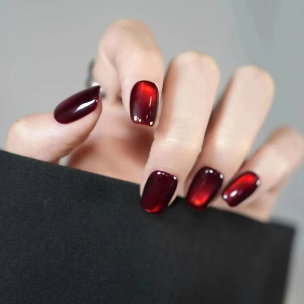 Glossy Red Almond Gel Press-on Nails on Luulla