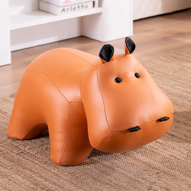 Leather Hippo Ottoman With Sturdy Construction Design on Luulla
