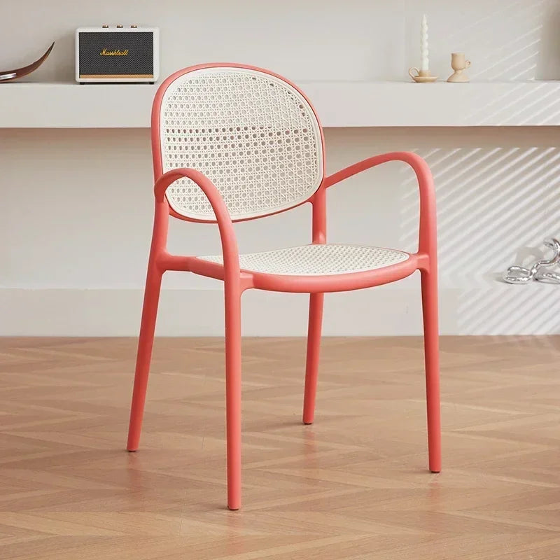 Modern Coral Dining Chair With Woven Seat Design on Luulla
