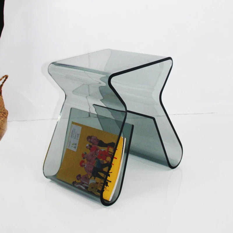 Modern Glass X-shaped Side Table With Magazine Holder on Luulla