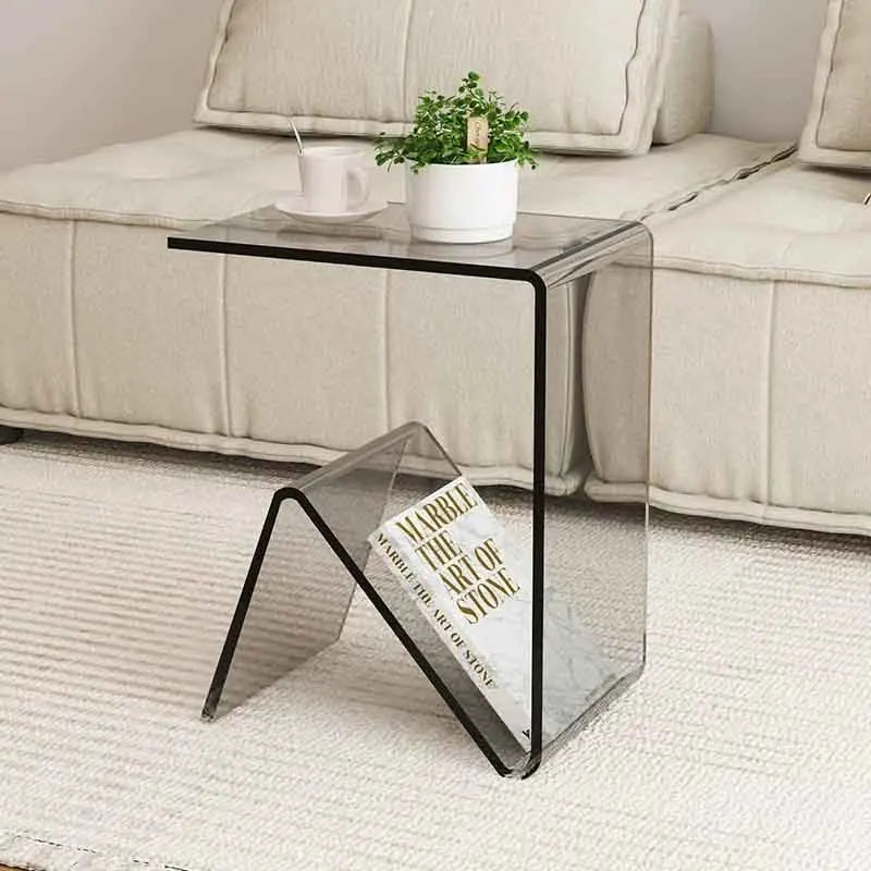 Modern Glass Side Table With Magazine Holder on Luulla