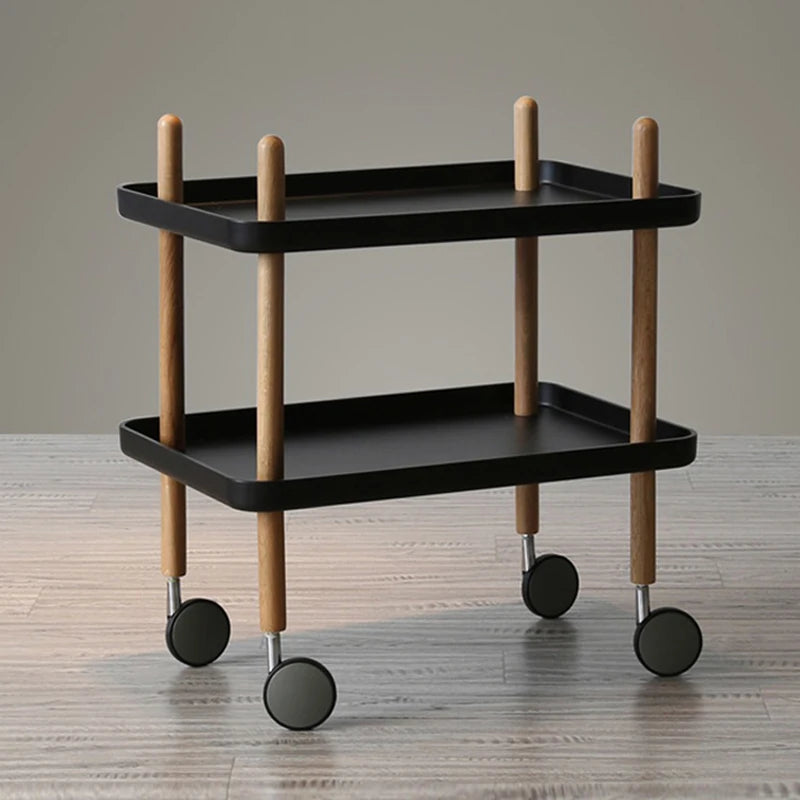 Modern Two-tier Rolling Cart With Wooden Poles on Luulla