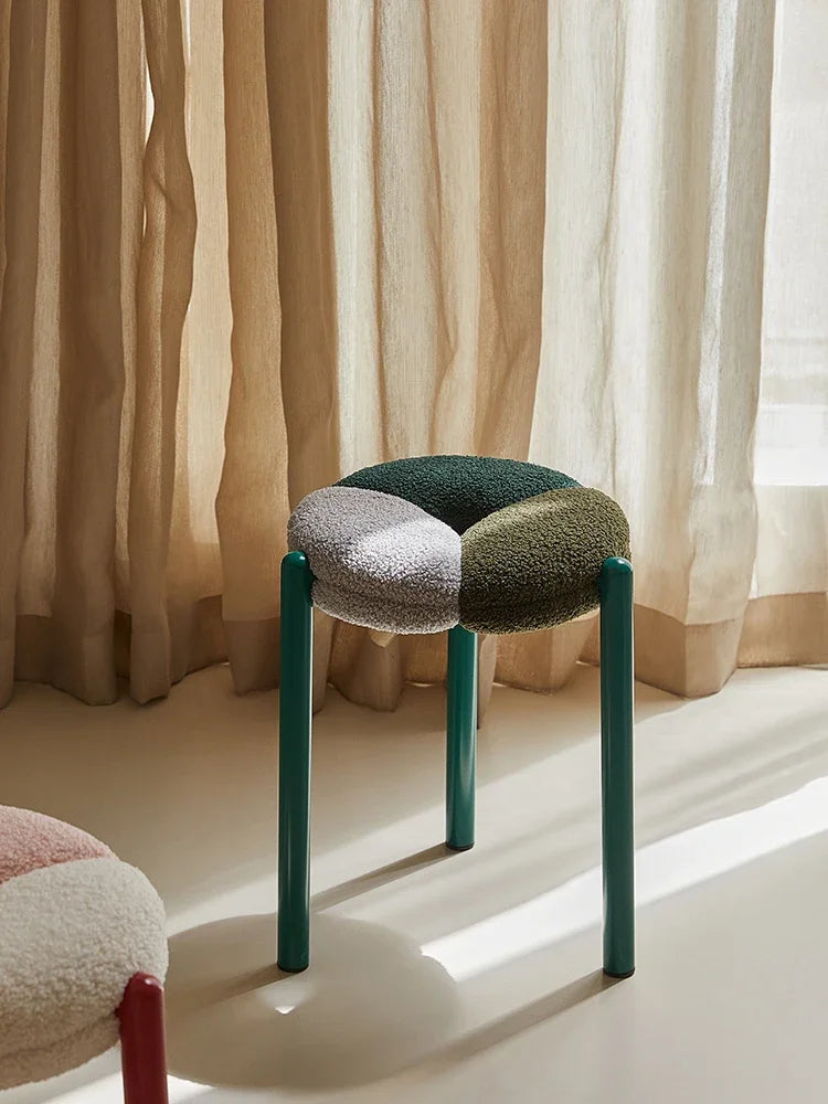 Modern Multi-color Patchwork Stool With Metal Legs on Luulla