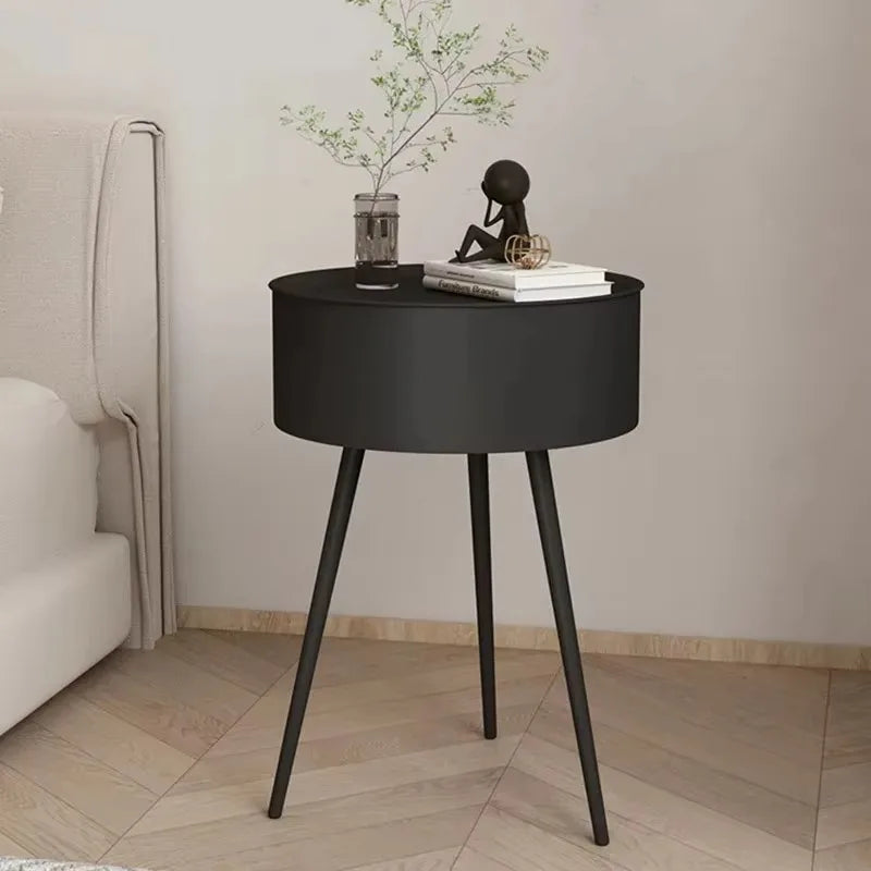 Modern Round Black Side Table With Display on Luulla
