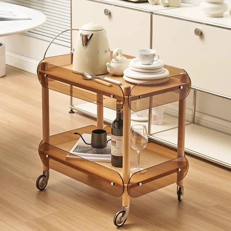 Vintage Rolling Wooden Tea Cart With Shelves on Luulla