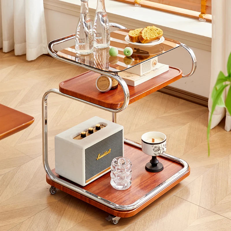Vintage Rolling Bar Cart With Glass Shelves on Luulla