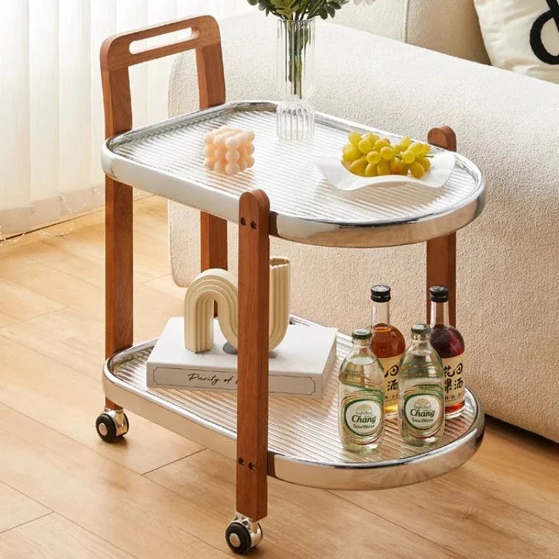 Two-tier Wooden Bar Cart With Metal Trays on Luulla
