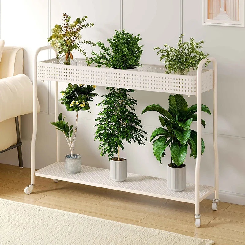 Mobile Two-tier Rolling White Indoor Plant Stand on Luulla