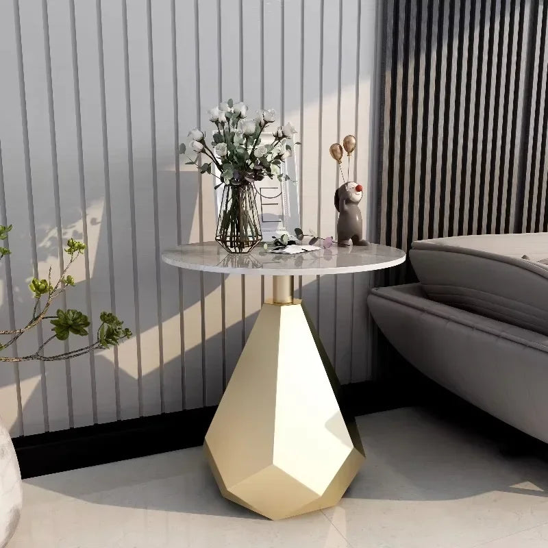 Geometric Gold Base Table With Marble Top on Luulla