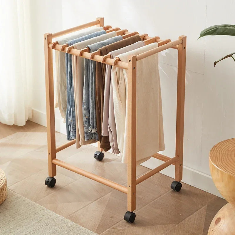 Wooden Mobile Rack With Multiple Hanging Bars on Luulla