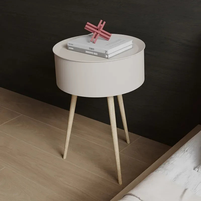 Modern Round Nightstand With Three Wooden Legs on Luulla
