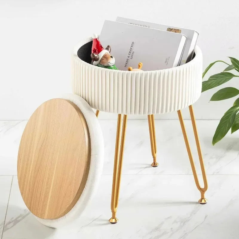 Modern Round Storage Stool With Gold Legs on Luulla