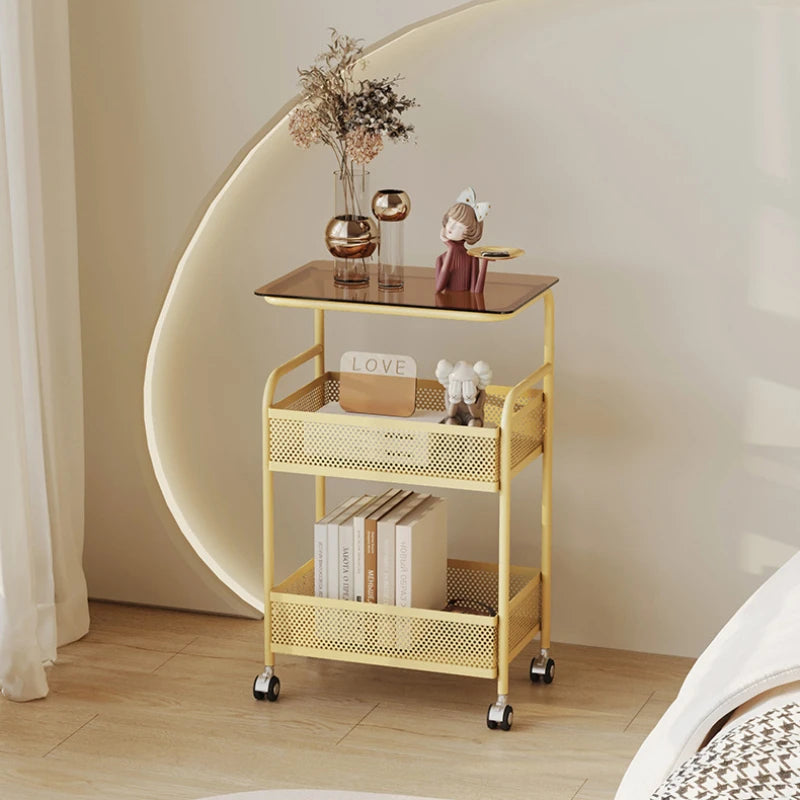 Stylish Gold Rolling Cart With Multiple Shelves on Luulla