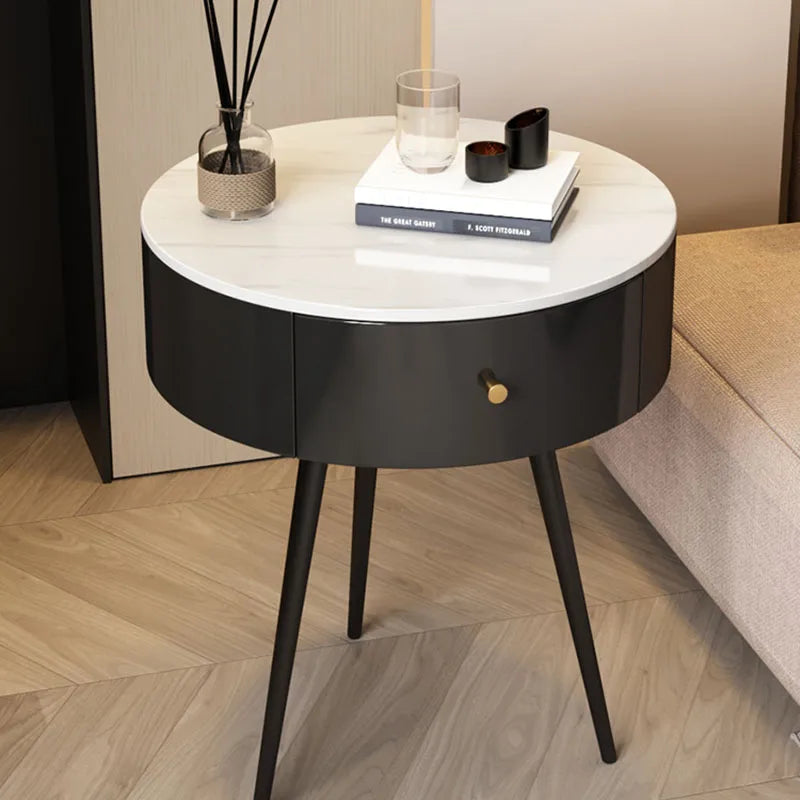 Round Marble-top Nightstand With Storage Drawer on Luulla