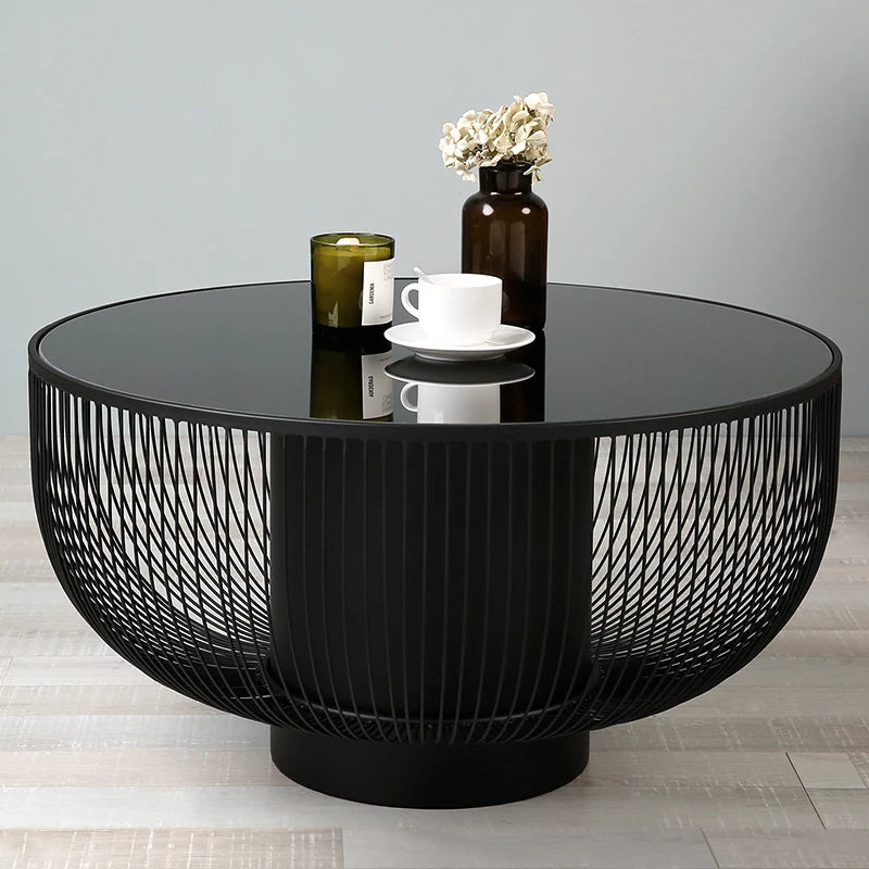 Round Black Wire Frame Coffee Table Glass Top on Luulla