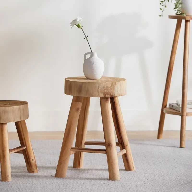 Rustic Solid Wood Round Stool For Decor on Luulla