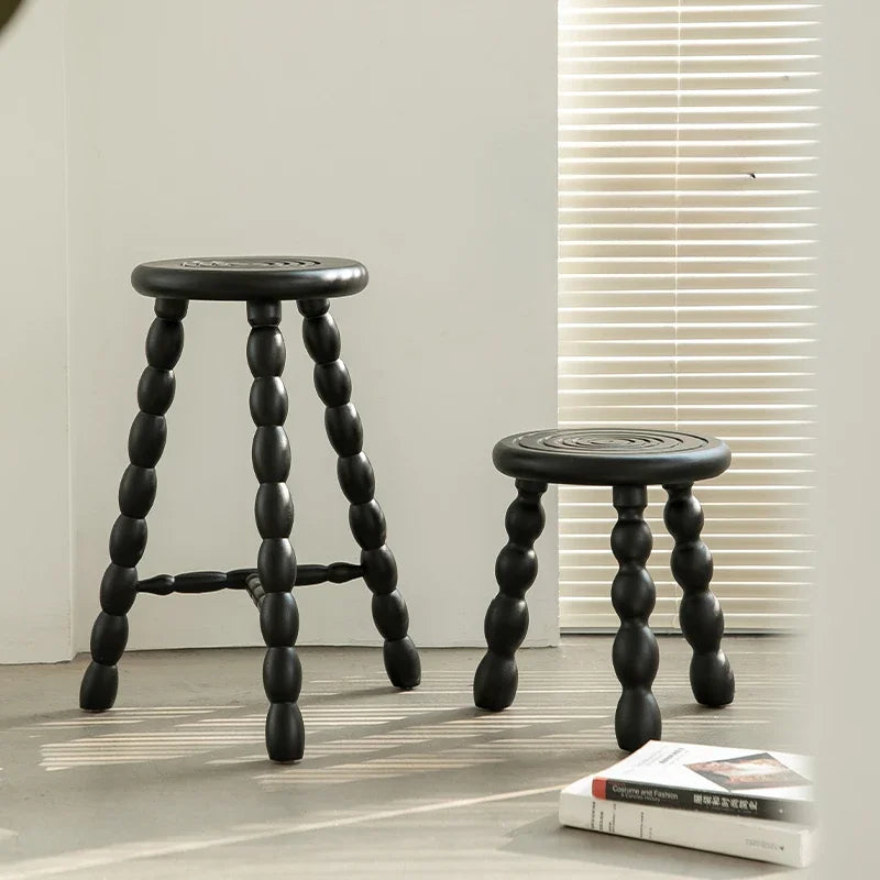 Handcrafted Black Beaded Wooden Stools With Backrest on Luulla