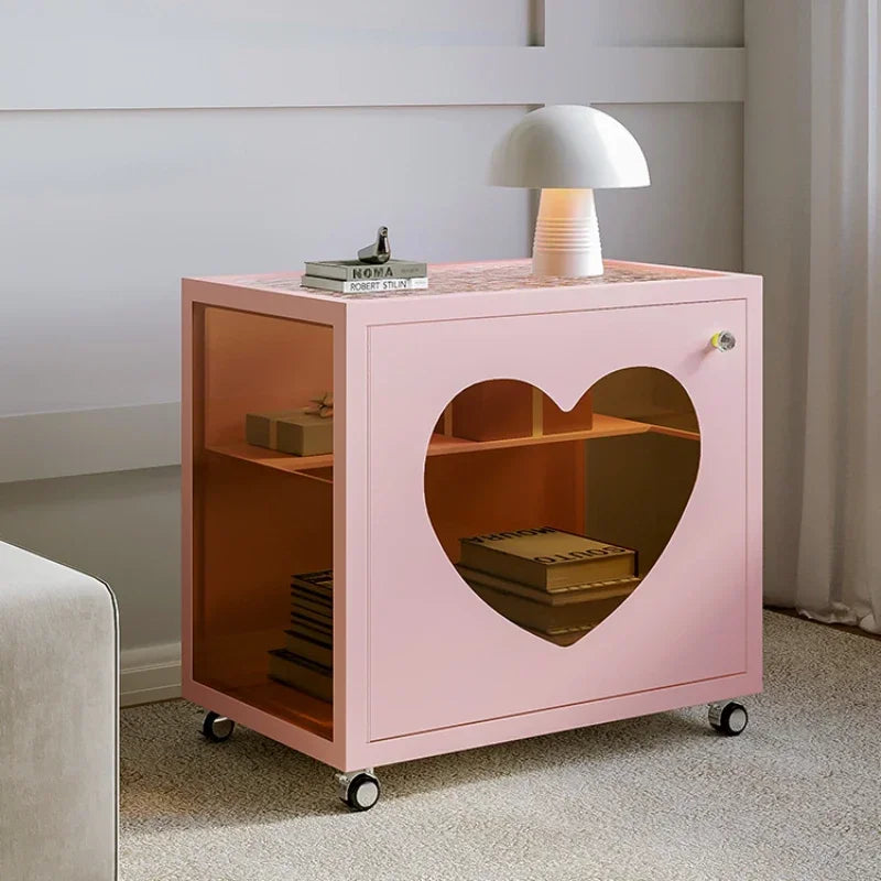 Pink Rolling Nightstand With Heart-shaped Window on Luulla