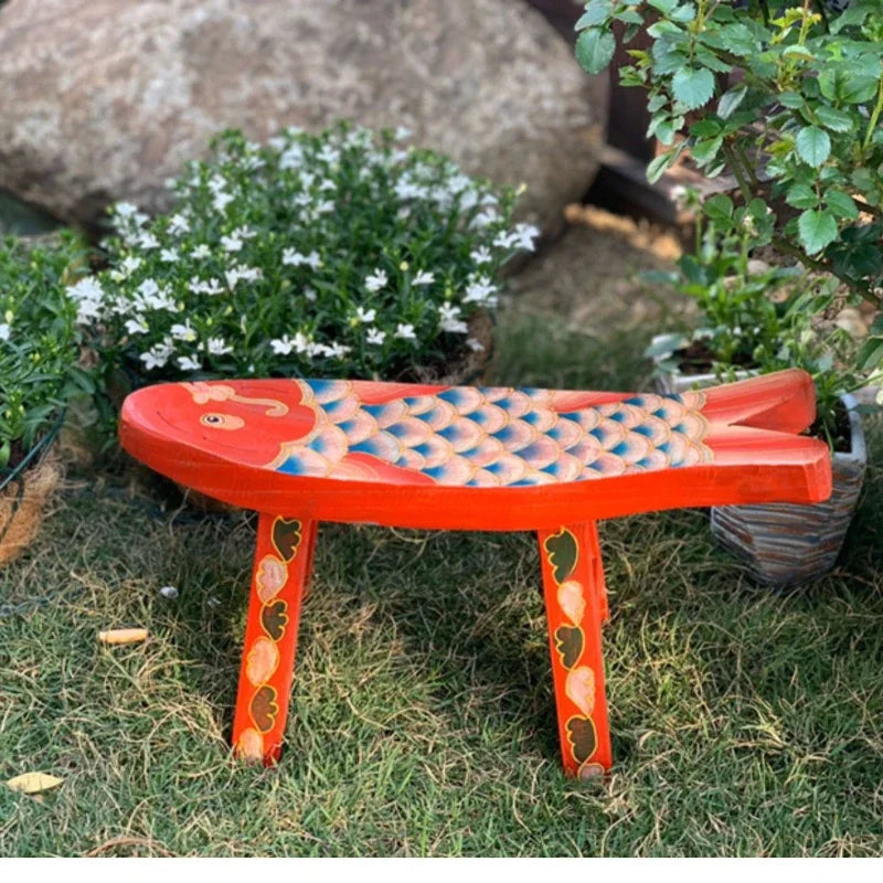 Handcrafted Wooden Fish-inspired Vibrant Garden Stool on Luulla